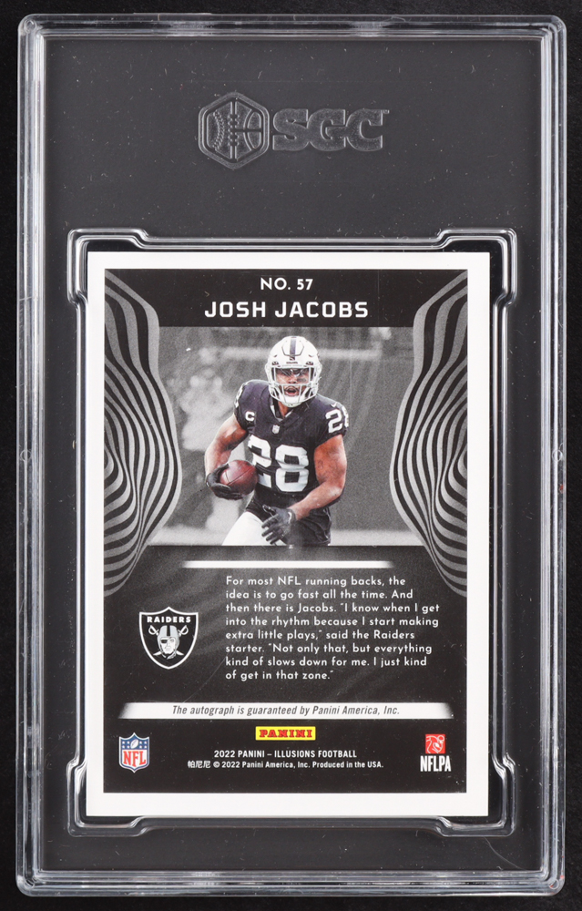 Josh Jacobs 2022 Panini Illusions Trophy Collection Signatures Gold #57 ...