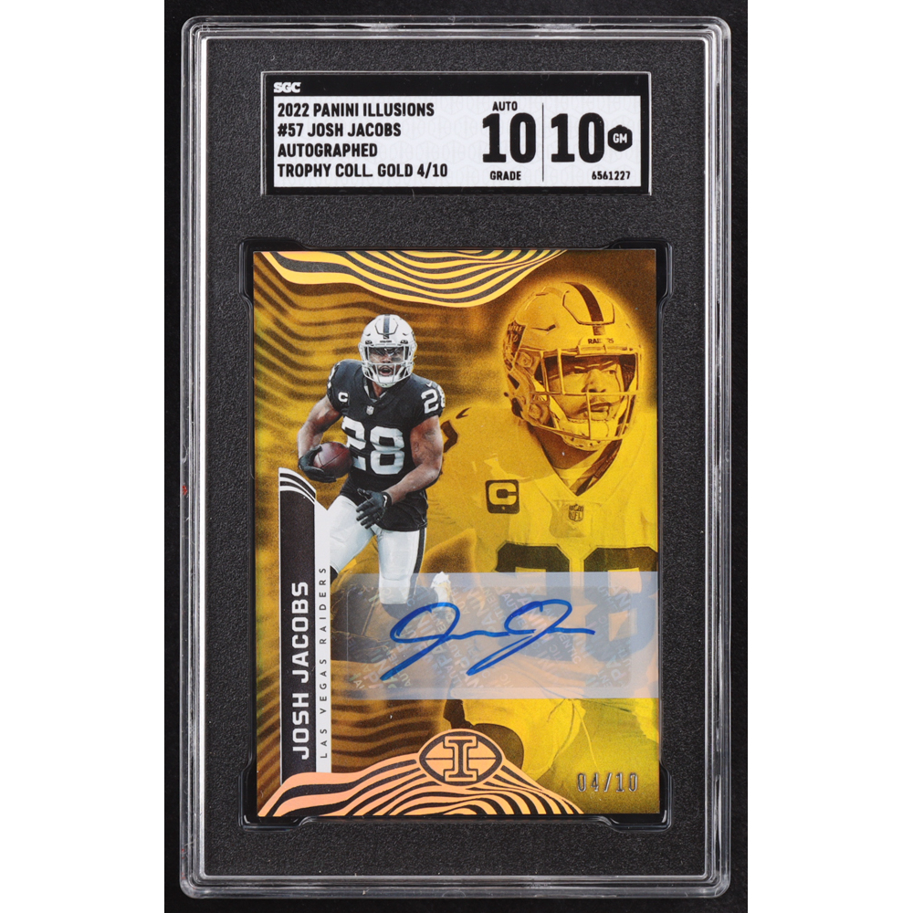 Josh Jacobs 2022 Panini Illusions Trophy Collection Signatures Gold #57 ...