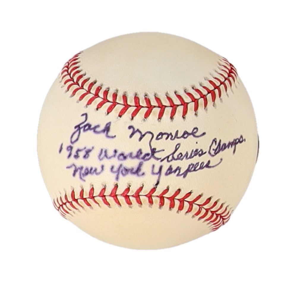 Zach Monroe Signed OAL Baseball Inscribed "1958 World Series Champs ...