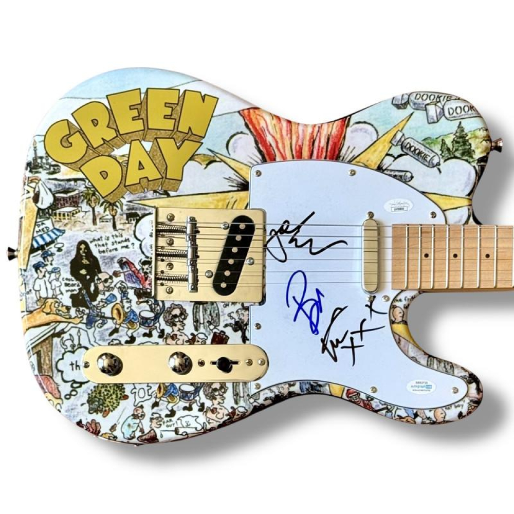Billie Joe Armstrong, Tre Cool, & Mike Dirnt Signed "Green Day" Custom ...