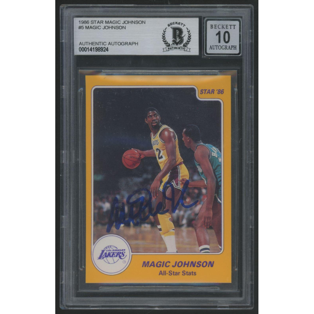 Magic Johnson Signed 1986 Star Magic Johnson / All-Star Stats #5 (BGS ...
