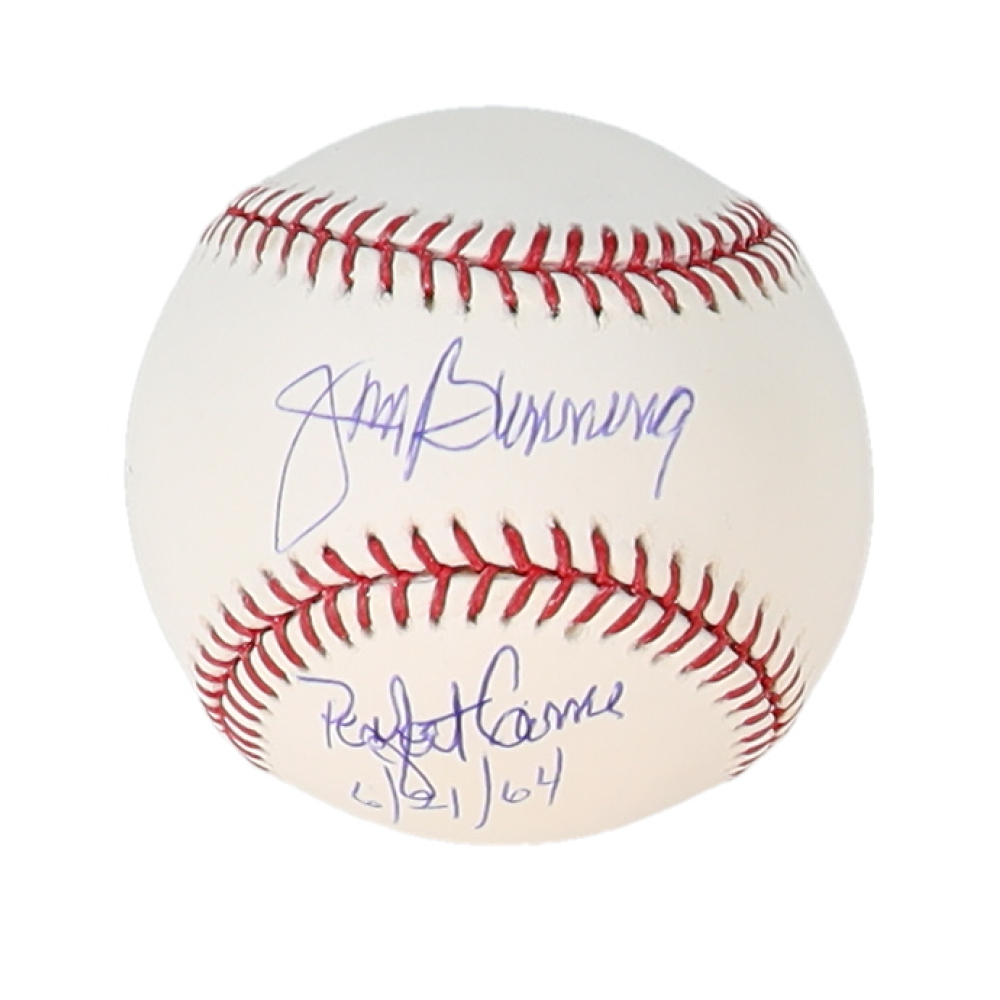 Jim Bunning Signed OML Baseball Inscribed "Perfect Game 6/21/64" (PSA ...