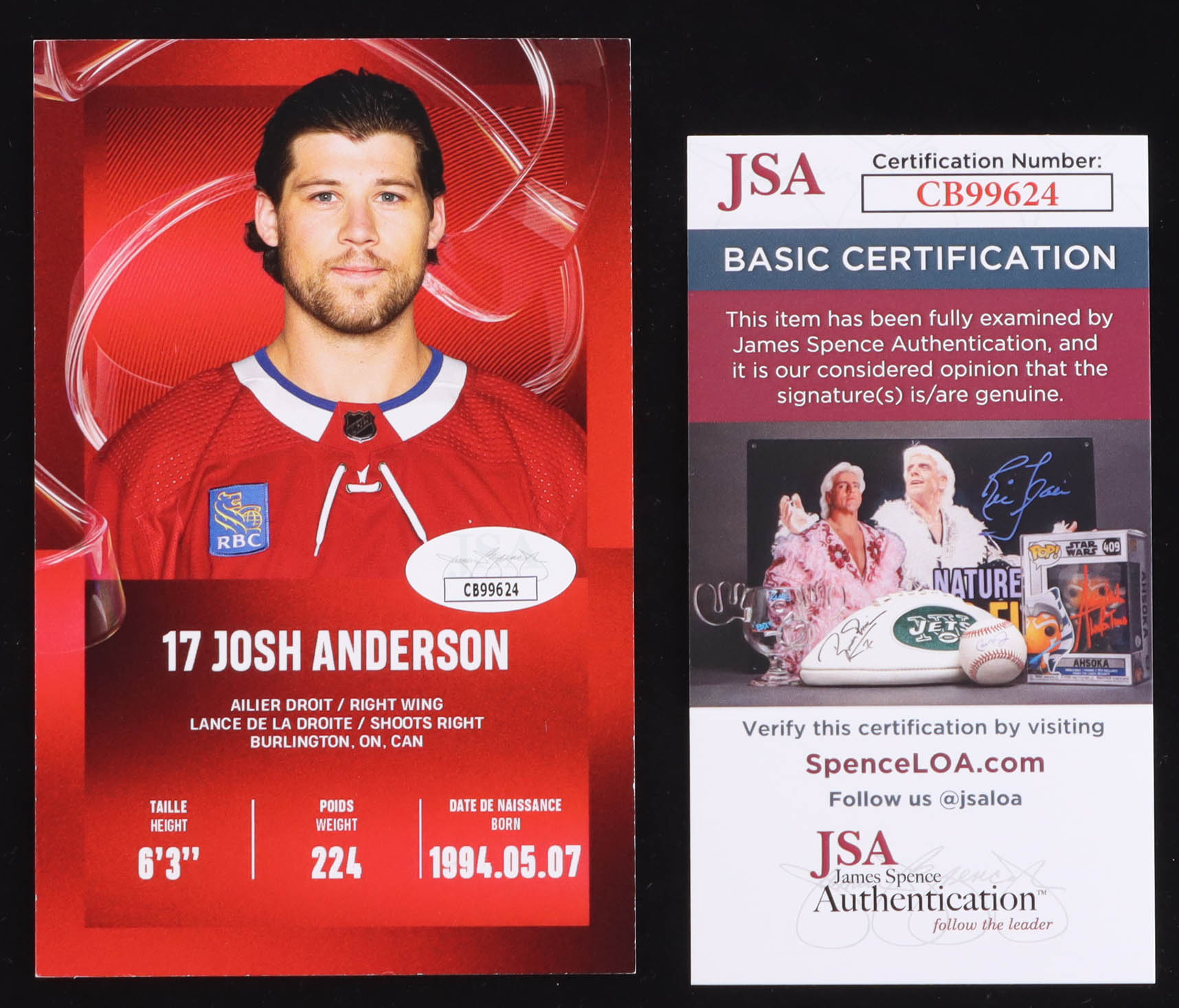 Josh Anderson Signed Canadiens 5x7 Autograph Card (JSA) | Pristine Auction