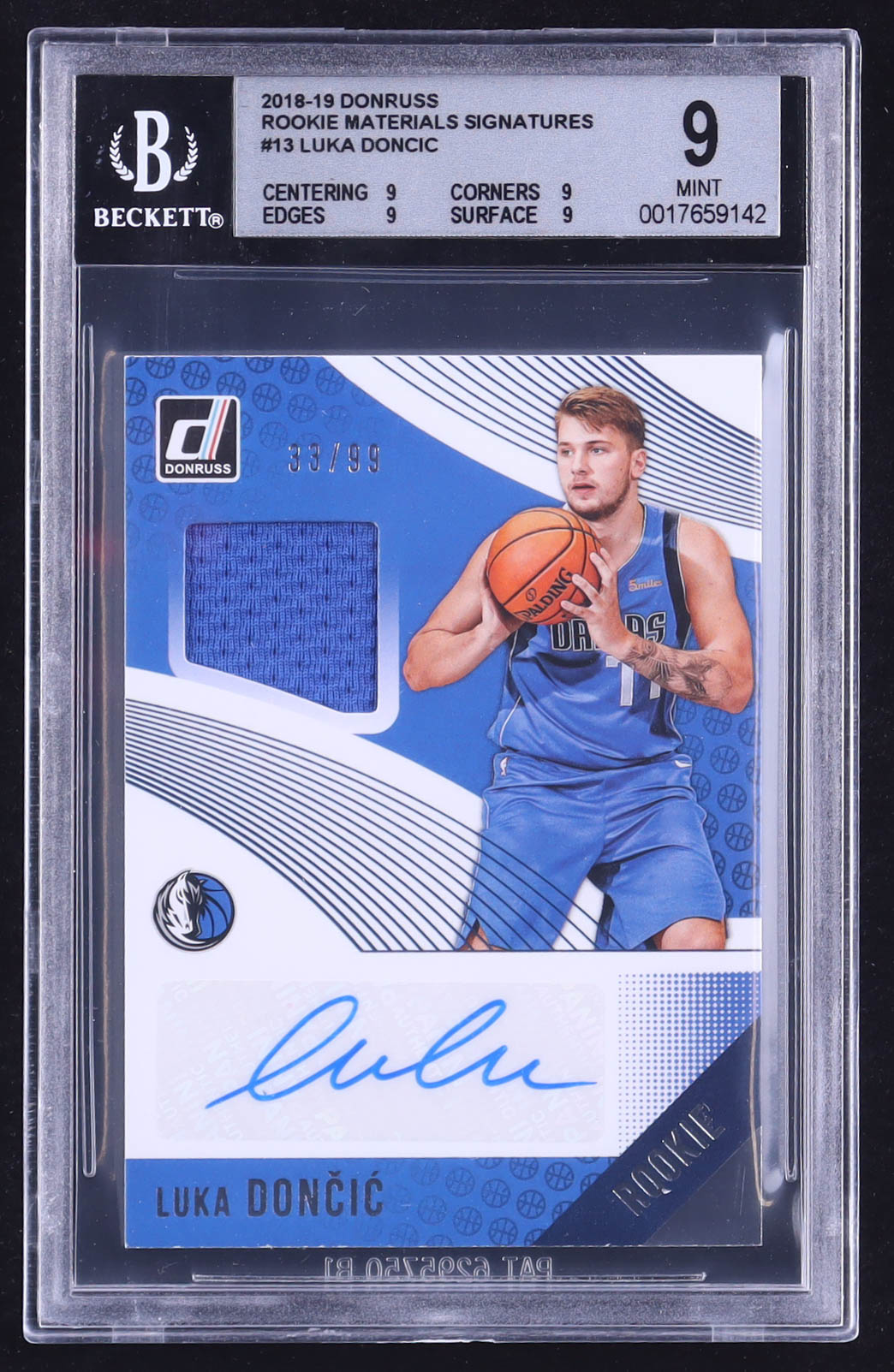Luka Doncic 2018-19 Donruss Rookie Materials Signatures #13 RC #33/99 ...