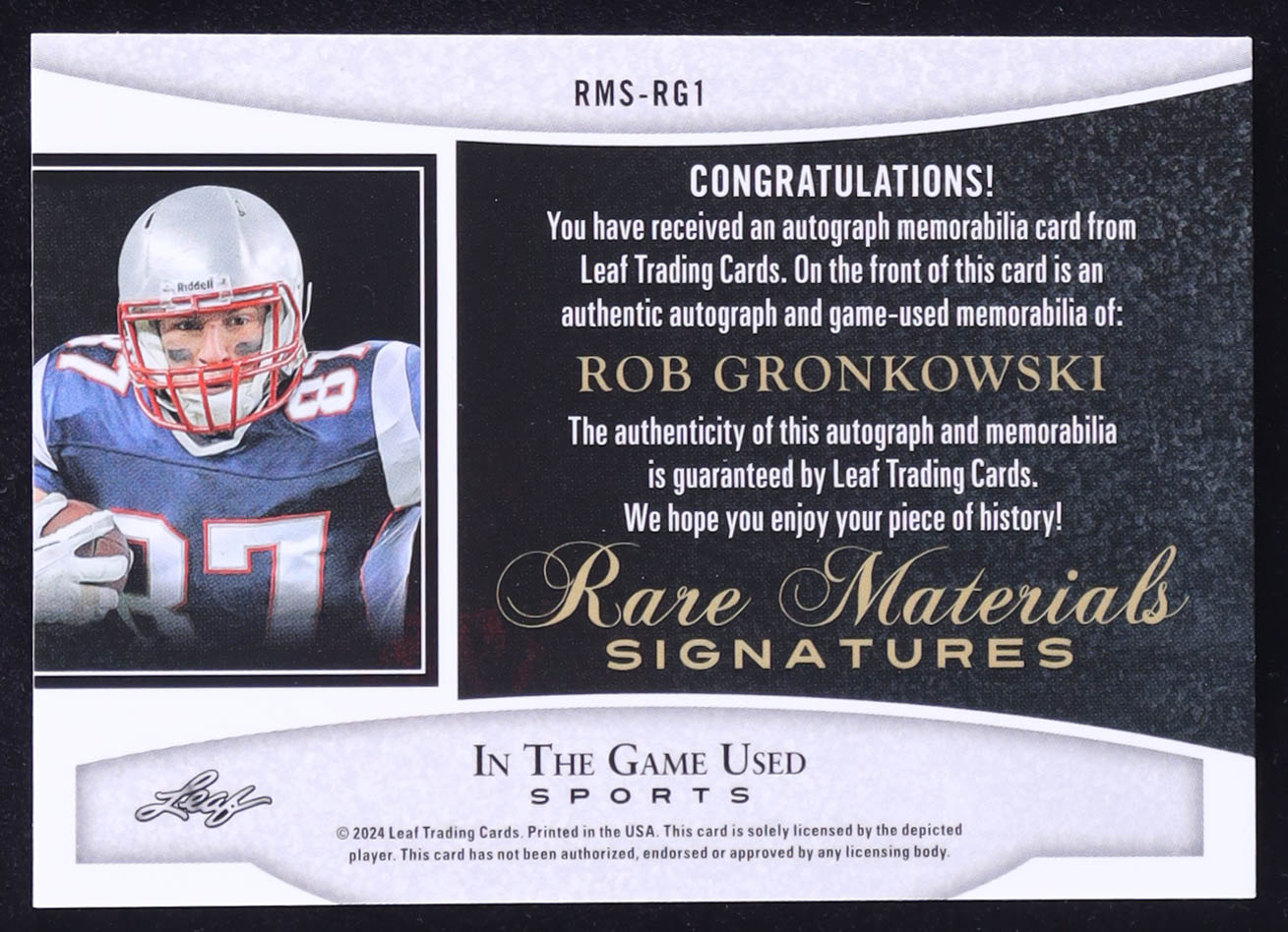 Rob Gronkowski 2024 Leaf ITG Used Rare Materials Signatures #1/10 ...