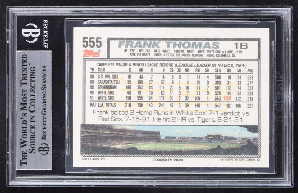 Frank Thomas Signed 1992 Topps Gold #555 (BGS) | Pristine Auction