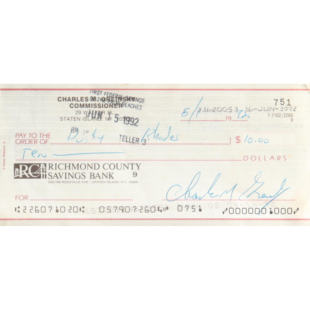 Dusty Rhodes Signed 1992 Personal Check (JSA) | Pristine Auction