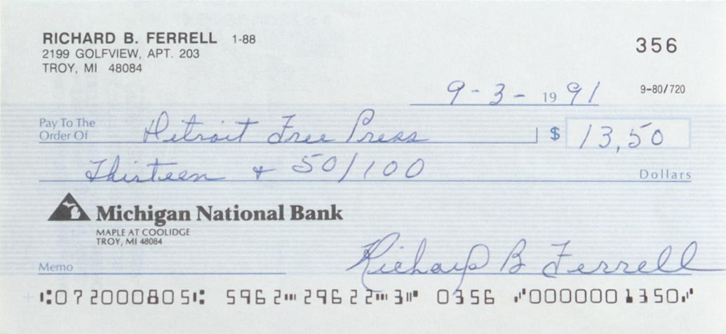 Rick Ferrell Signed 1991 Personal Check (JSA) | Pristine Auction