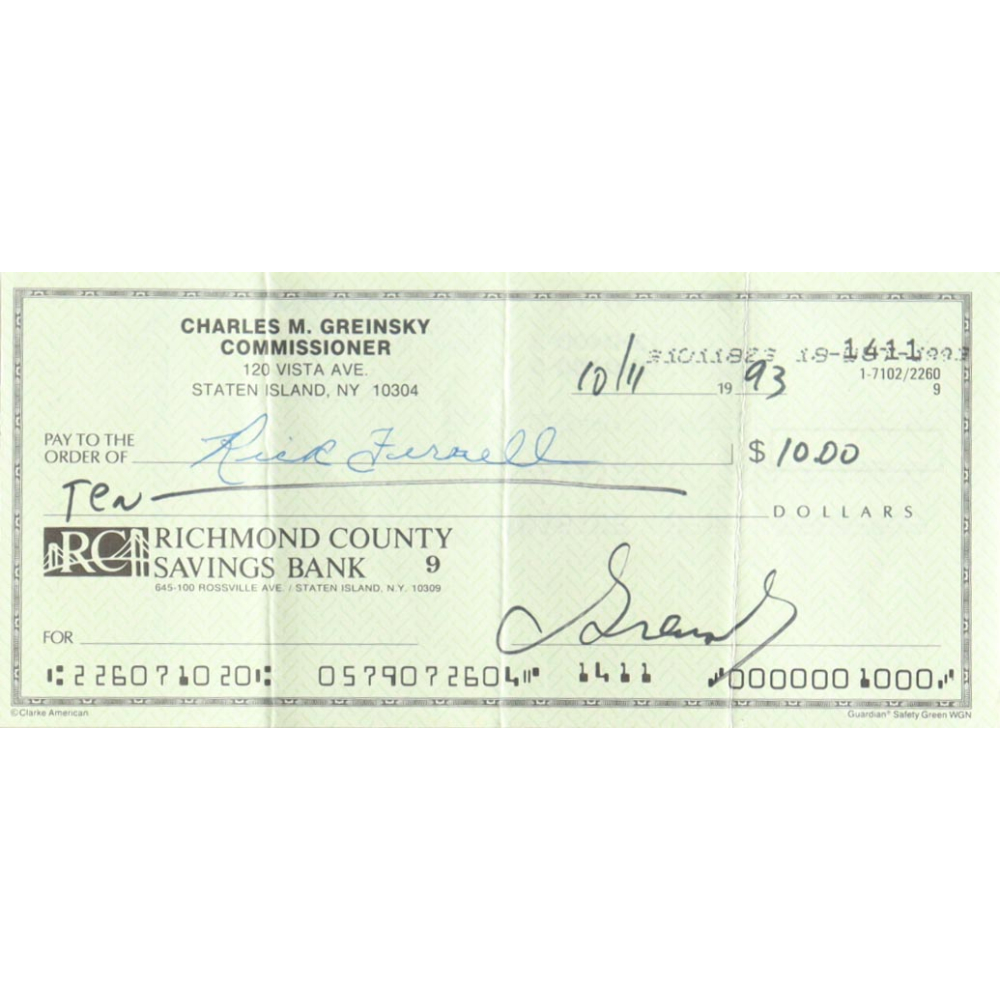 Rick Ferrell Signed 1993 Personal Check (JSA) | Pristine Auction