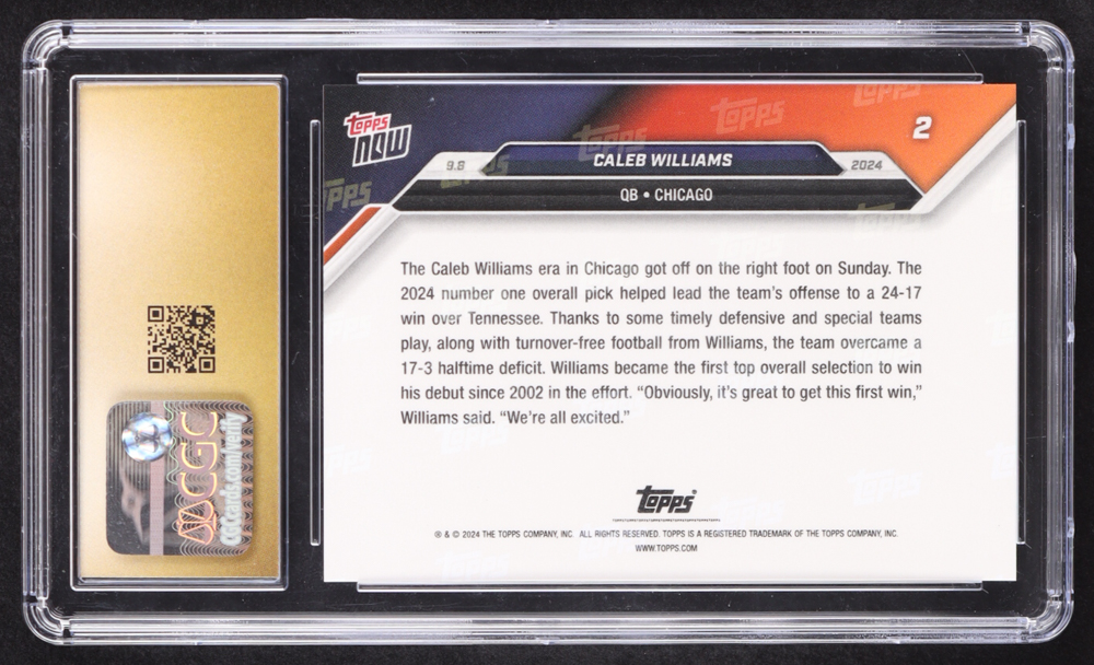 Caleb Williams 2024 Topps Now #2 RC (CGC 10 | Pristine Black Label) | Pristine Auction