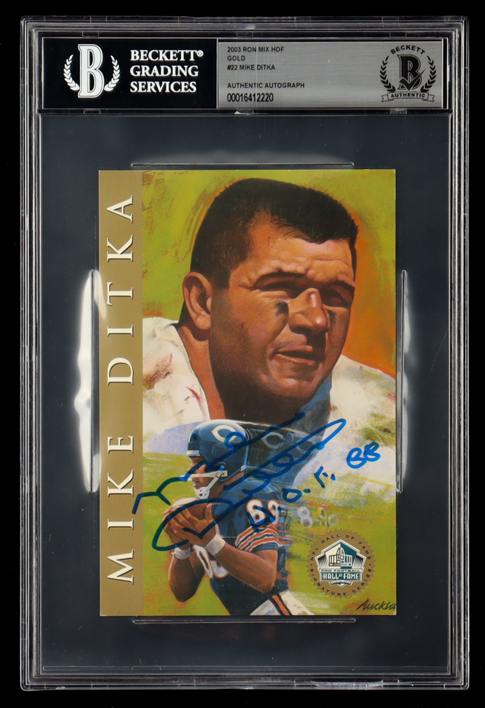 Mike Ditka Signed 2003 Ron Mix HOF Gold #22 Card Inscribed "H.O.F. 88 ...