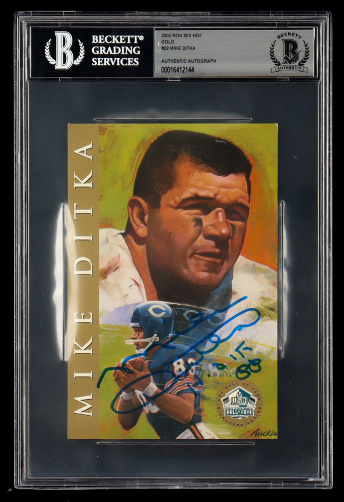 Mike Ditka Signed 2003 Ron Mix HOF Gold #22 Card Inscribed "H.O.F. 88 ...