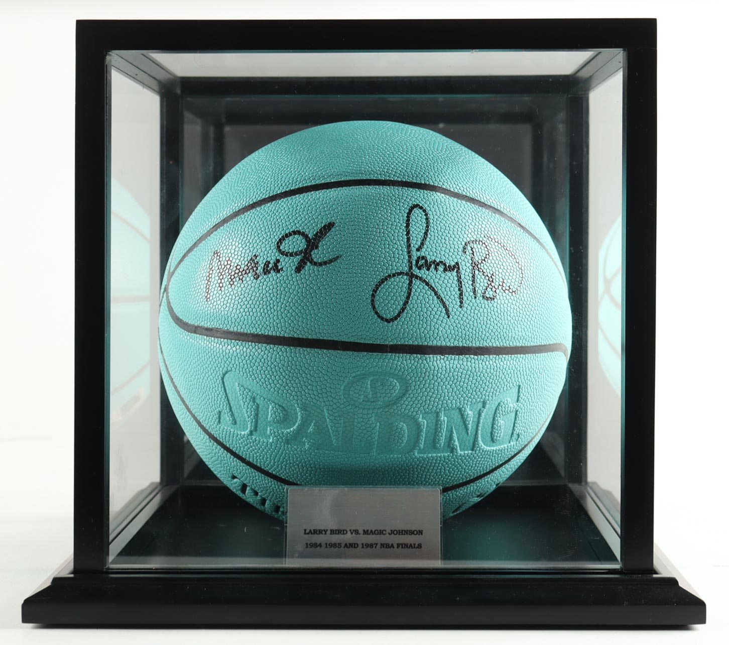 Magic Johnson & Larry Bird Signed Tiffany & Co X Basketball with Display Case (Beckett & PSA ...