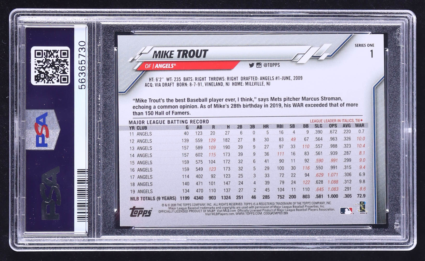 Mike Trout 2020 Topps Complete Set Gold Stars #1 (PSA 10) | Pristine ...