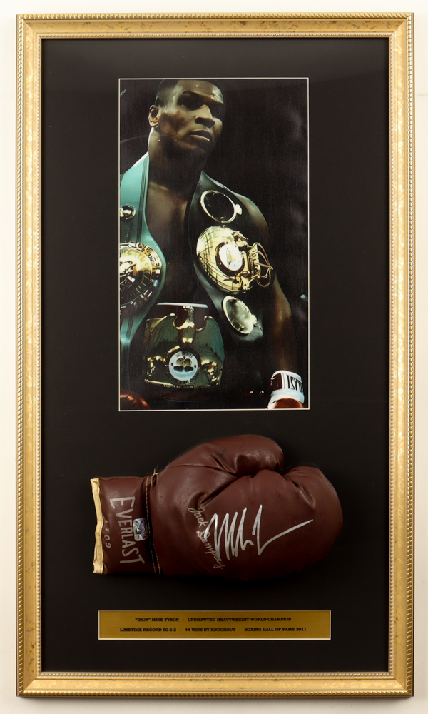 Mike Tyson Signed Custom Framed Everlast Jack Dempsey Model Boxing ...