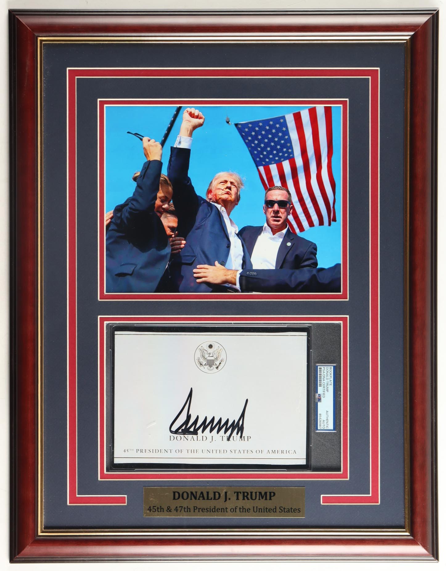 Donald Trump Singed Custom Framed Bookplate (PSA) | Pristine Auction
