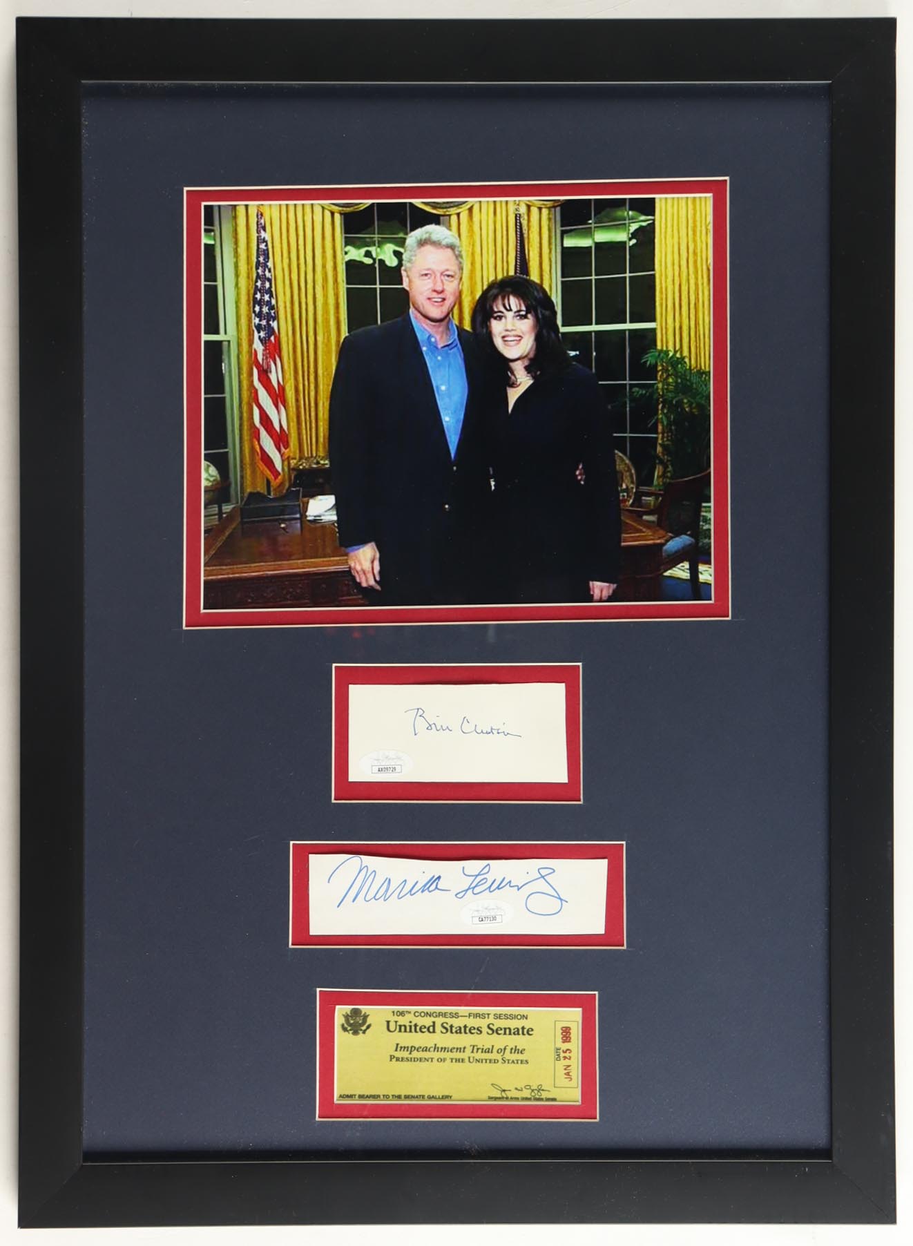 Bill Clinton & Monica Lewinsky Signed Custom Framed Cut Display With ...