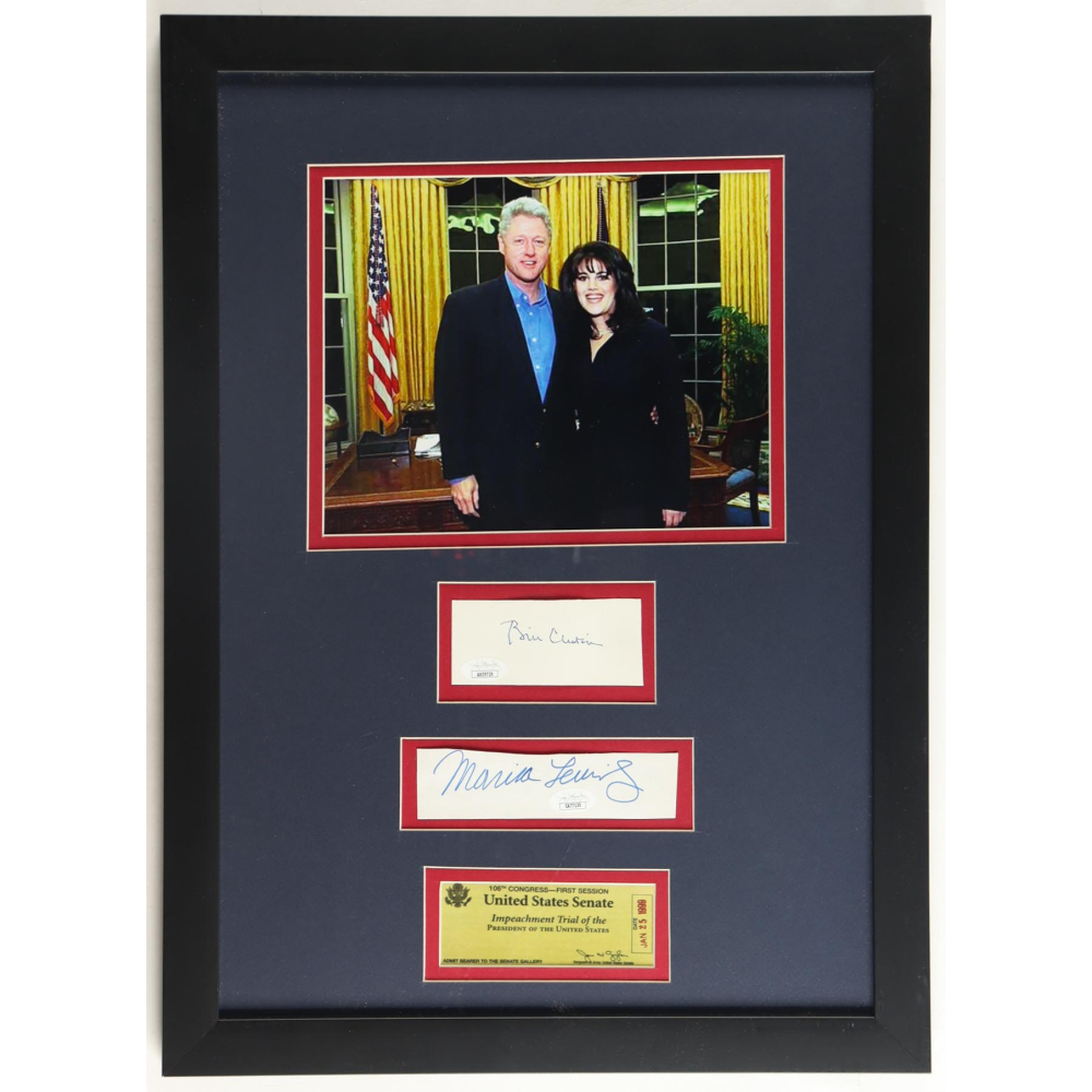 Bill Clinton & Monica Lewinsky Signed Custom Framed Cut Display With ...