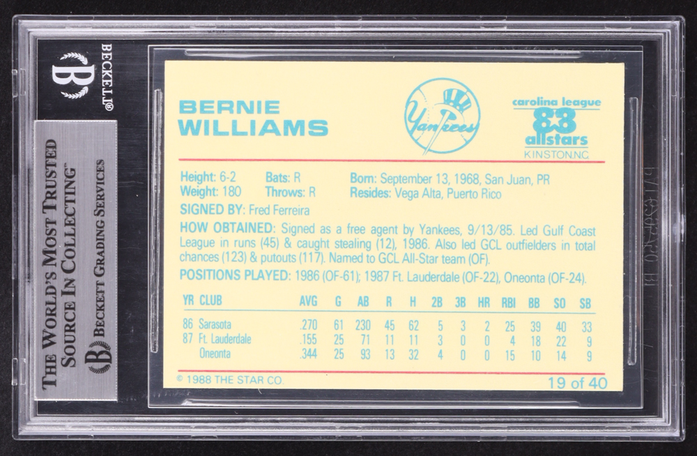 Bernie Williams 1988 Star Carolina League All Stars #19 (Beckett ...