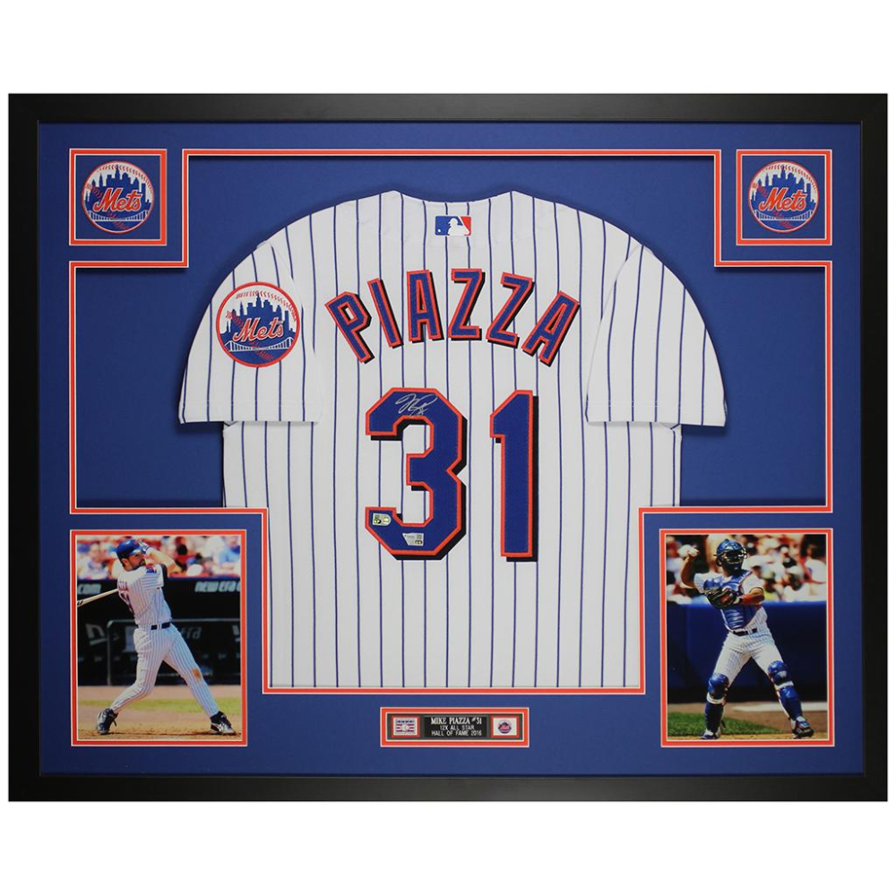 Mike Piazza Signed Mets Custom Framed Jersey Display (Fanatics & MLB ...
