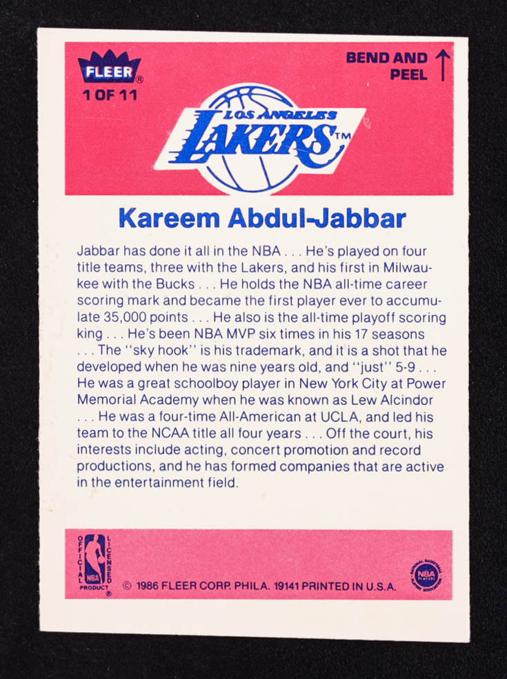 Kareem Abdul-Jabbar 1986-87 Fleer Stickers #1 | Pristine Auction