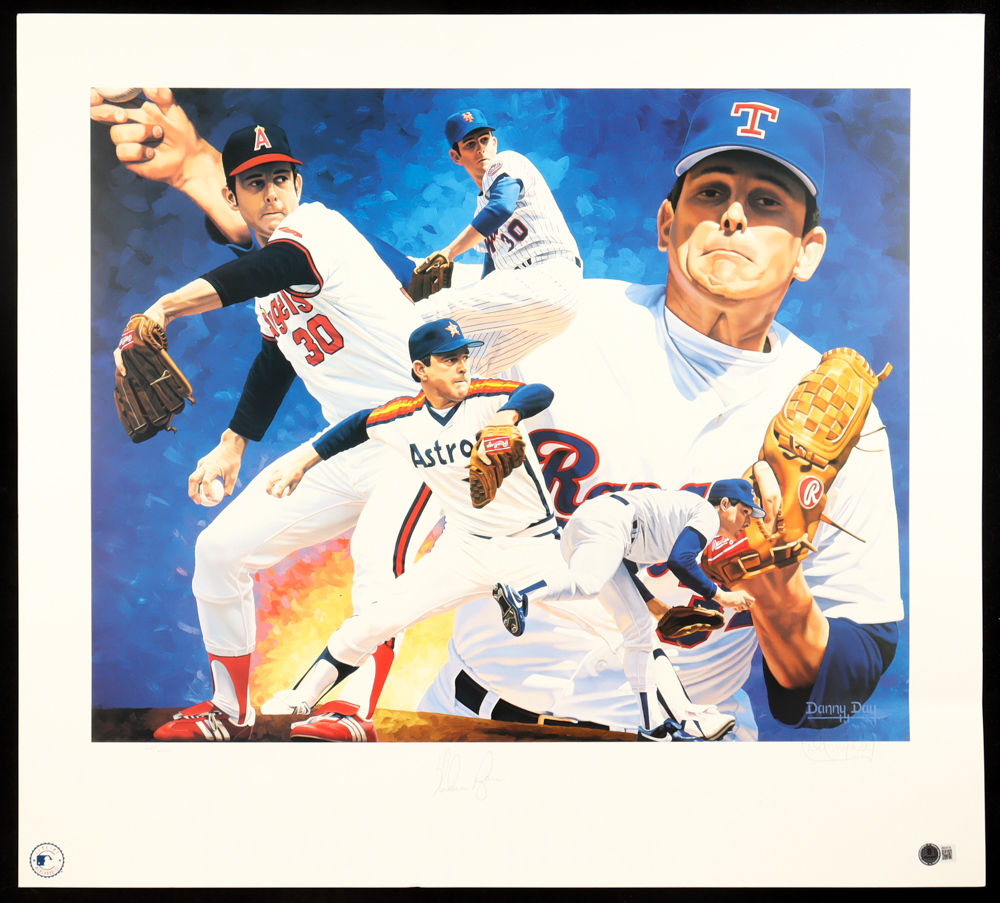 Nolan Ryan Signed "Nolan Ryan" Numbered LE 37x24 Lithograph by Danny ...