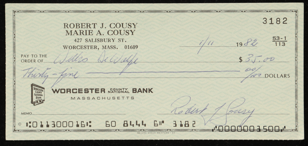 Bob Cousy Signed 1986 Personal Bank Check (Beckett) | Pristine Auction