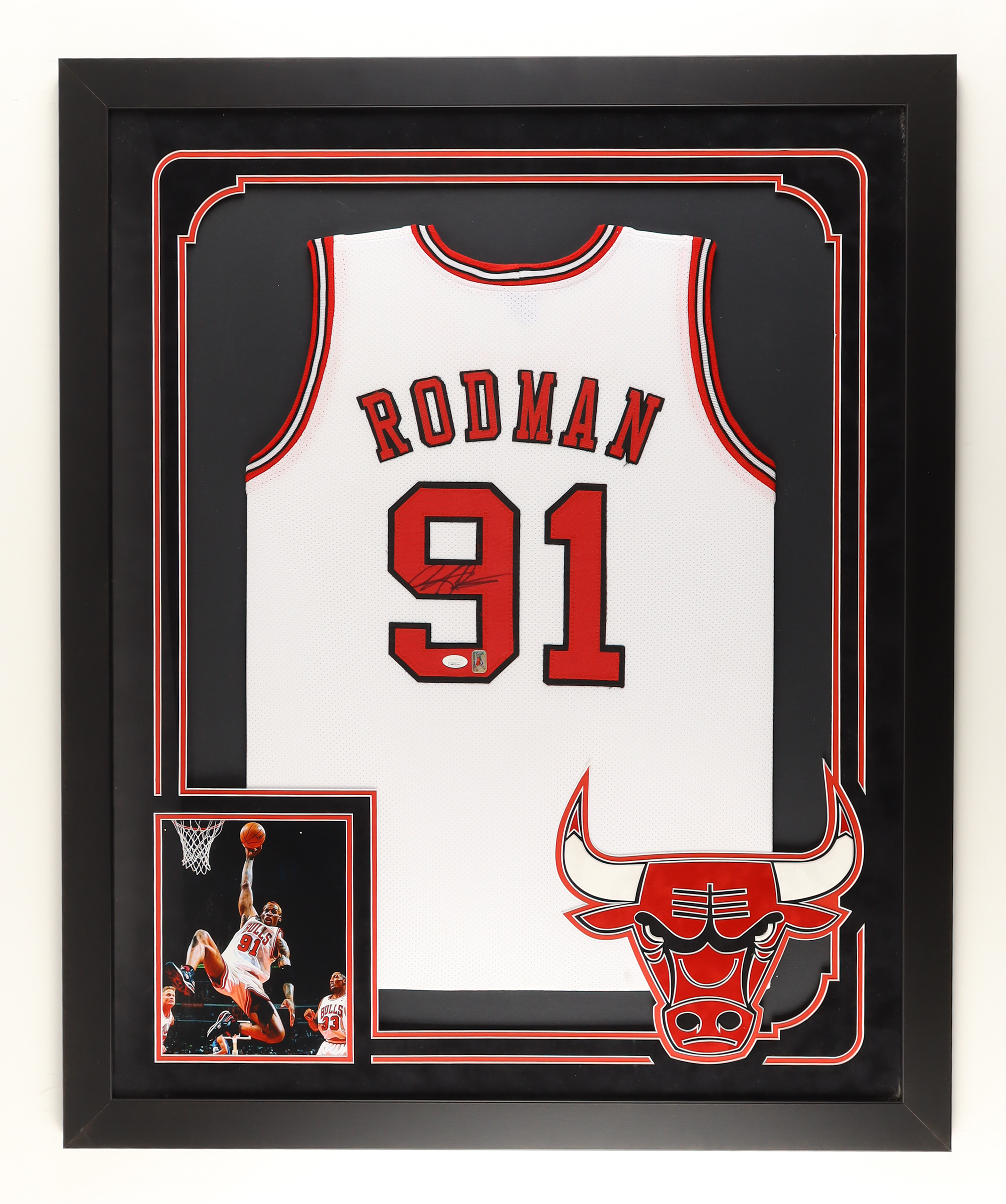 Dennis Rodman Signed Custom Framed Jersey Display (JSA & Rodman ...