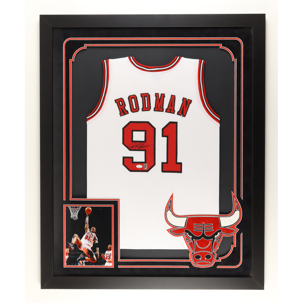 Dennis Rodman Signed Custom Framed Jersey Display (JSA & Rodman ...