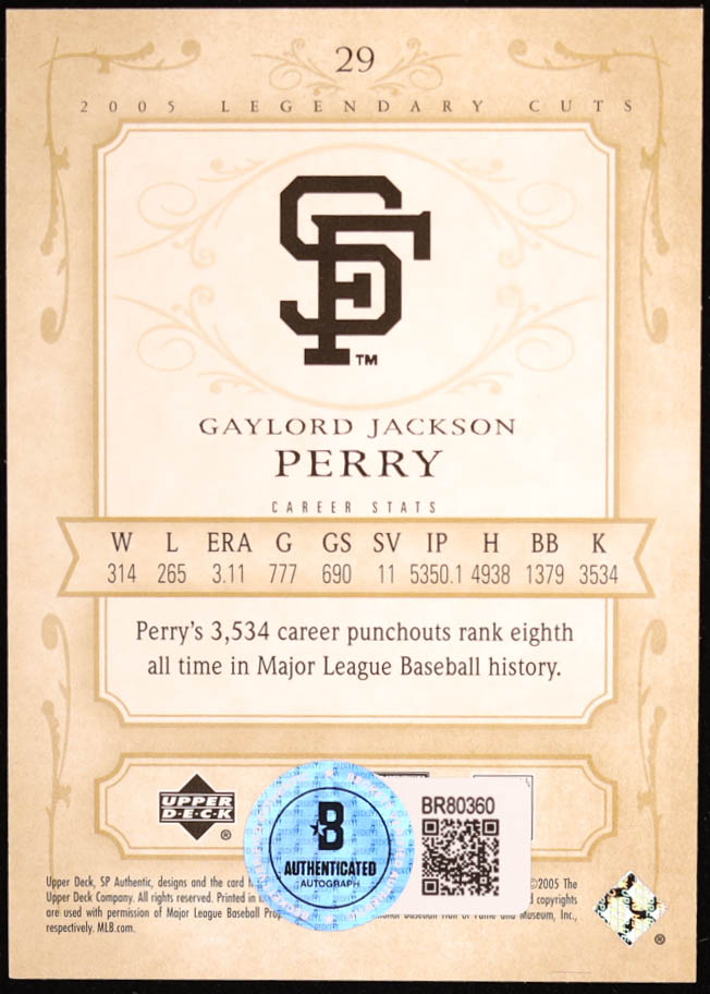 Gaylord Perry Signed 2005 SP Legendary Cuts #29 (Beckett) | Pristine ...