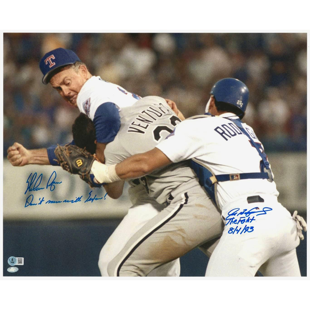 Nolan Ryan & Ivan Rodriguez Signed Rangers 16x20 Photo Inscribed "Don't ...