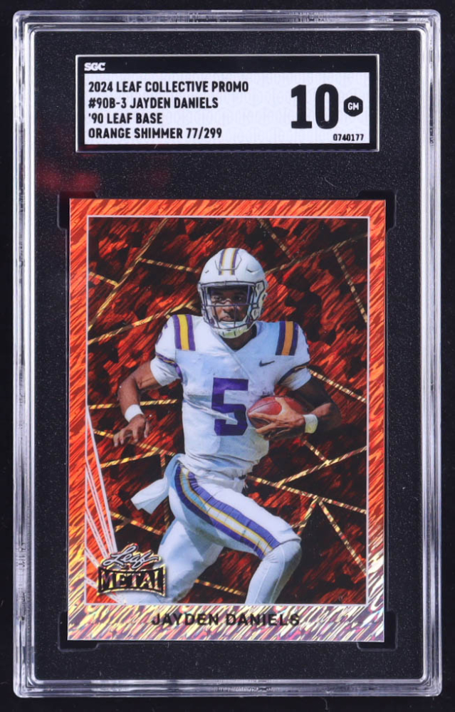 Jayden Daniels 2024 Leaf '90 Leaf Base Collective Promo Orange Shimmer #90B3 RC #77/299 (SGC 10 ...