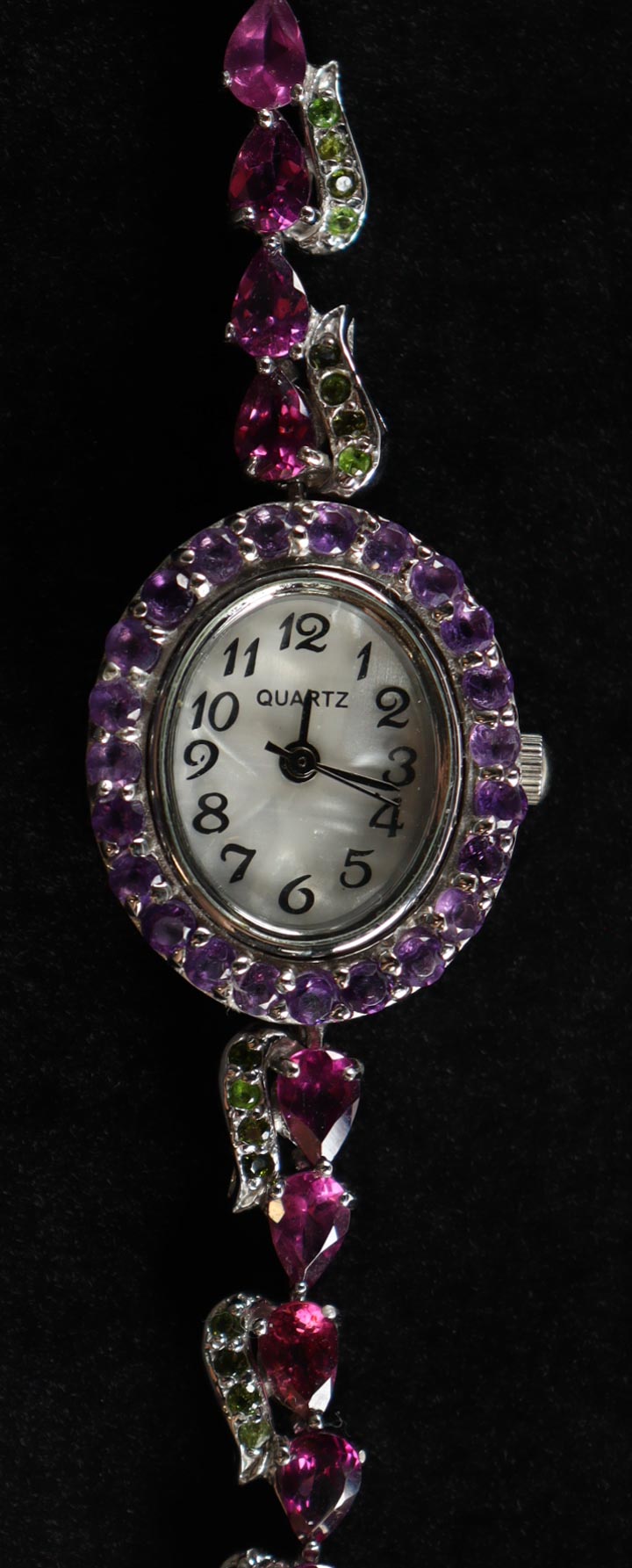 7.65 CTW Multi Gemstone Quartz Over Sterling Silver Ladies 7" Watch ...