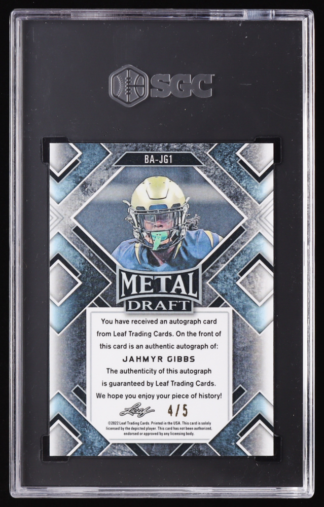 Jahmyr Gibbs 2022 Leaf Metal Draft Crystal Green #BAJG1 #4/5 RC (SGC 10 ...