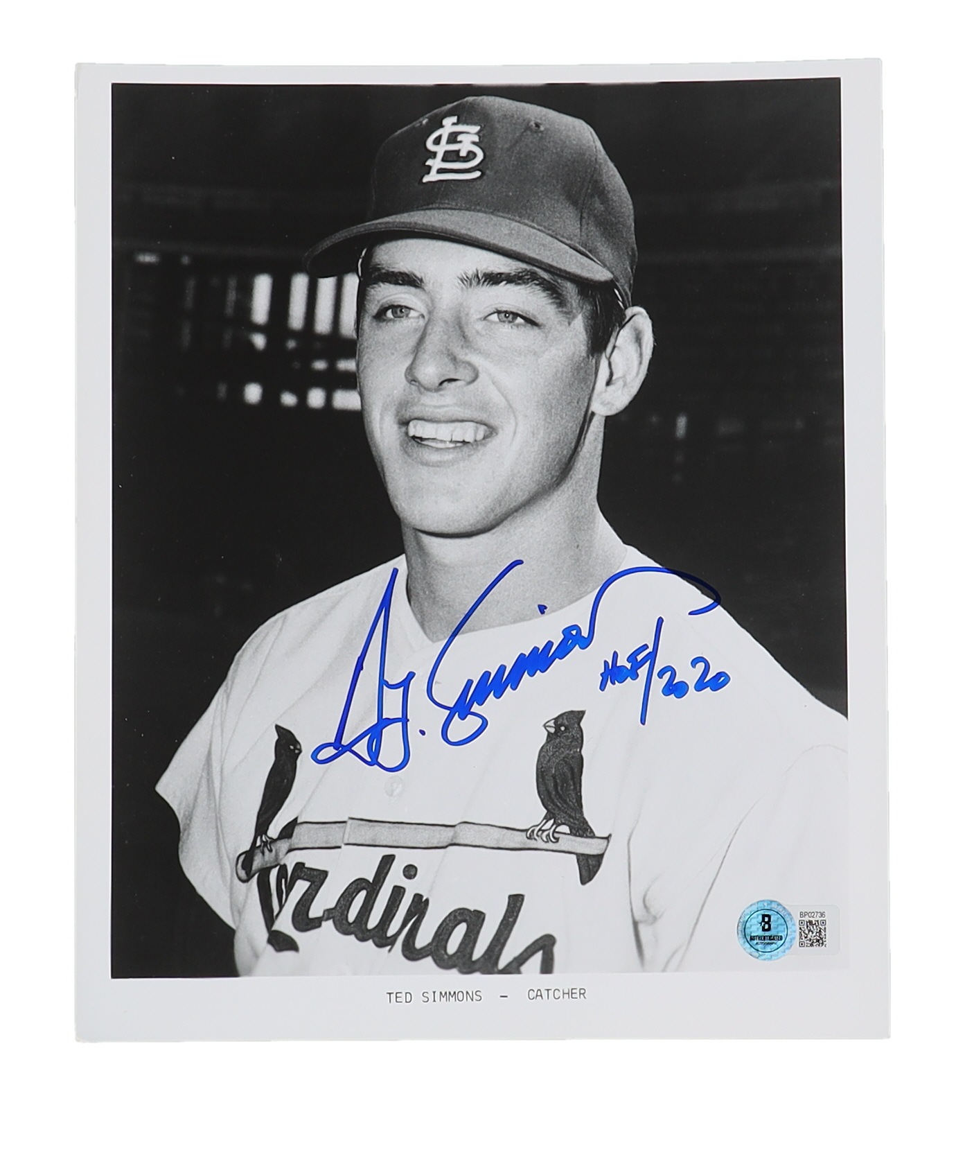 Ted Simmons Signed Cardinals 8x10 Photo Inscribed "HOF / 2020" (Beckett ...