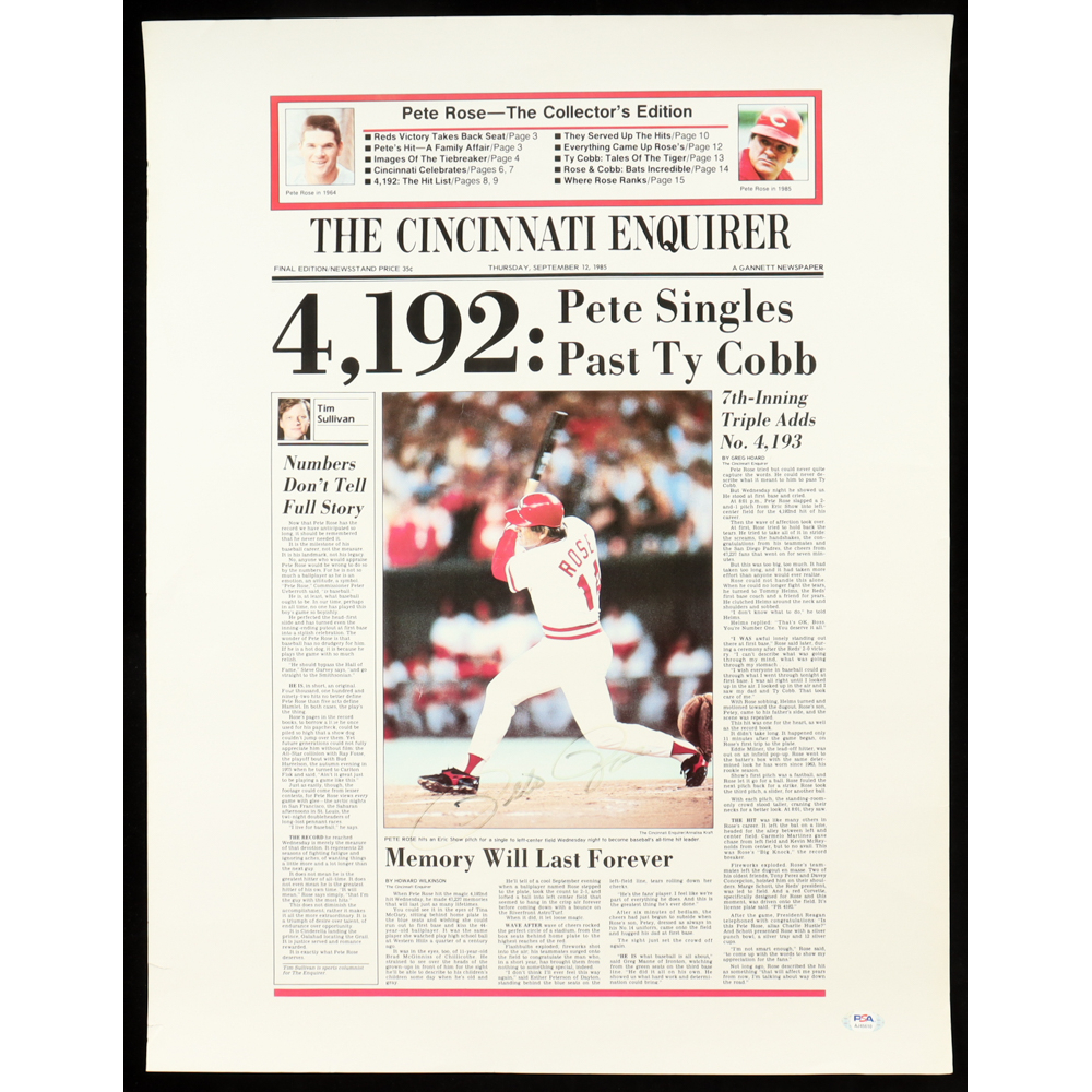 Pete Rose Signed "The Cincinnati Inquirer" 19x25 Poster (PSA ...
