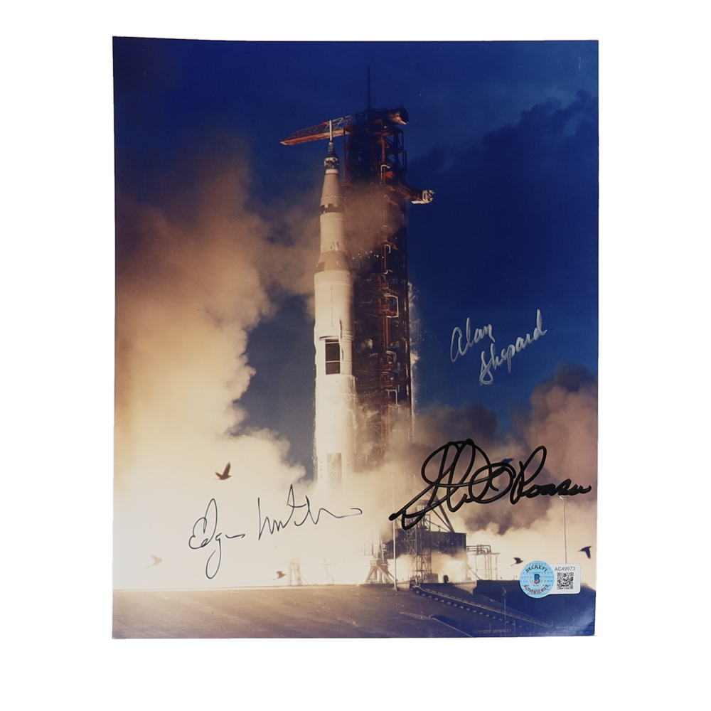 Alan Shepard, Edgar Mitchell, and Stuart Roosa Signed "Apollo 14" 8x10 Photo (Beckett ...