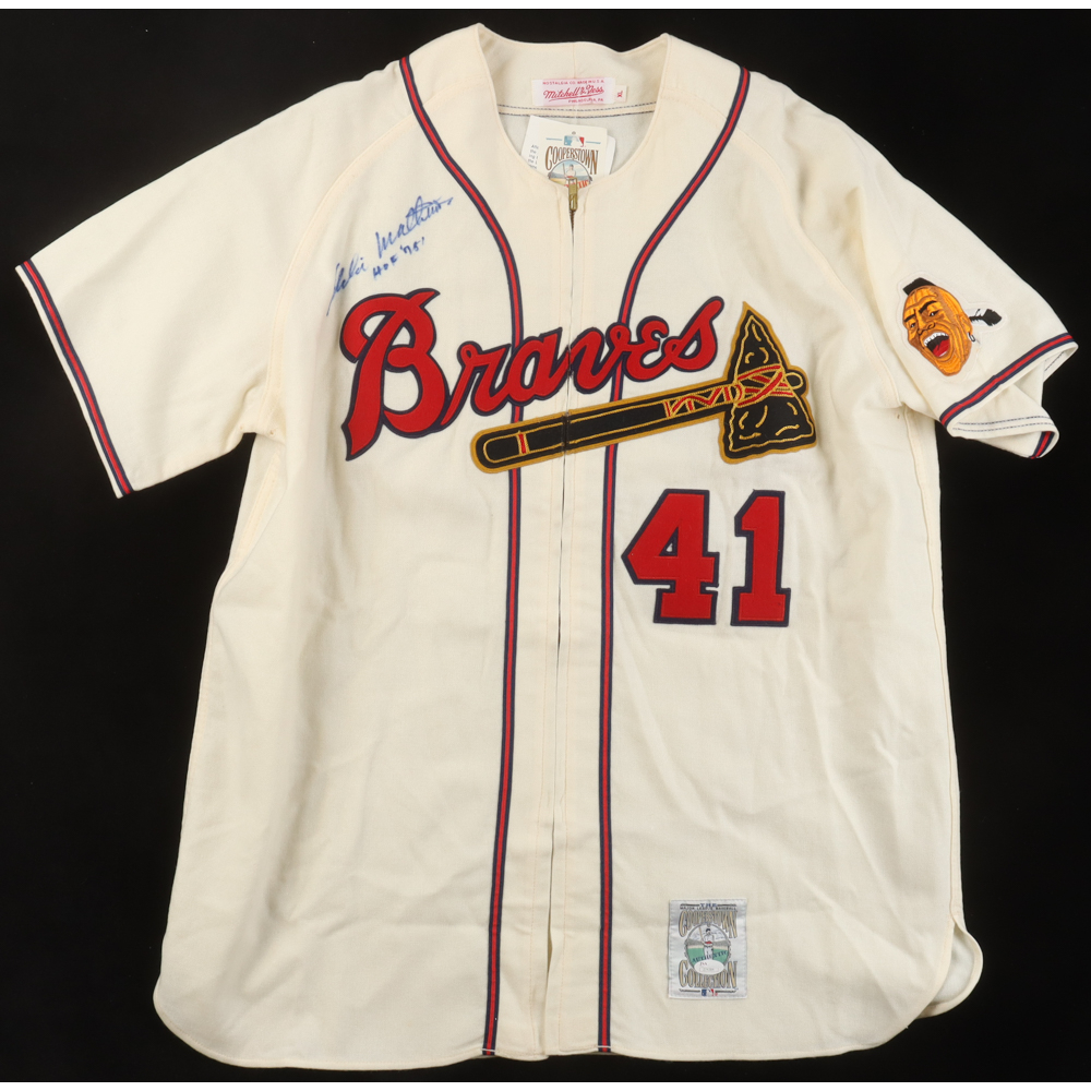 Eddie Mathews Signed Braves Authentic Mitchell & Ness Jersey Inscribed ...
