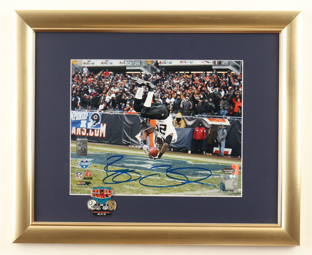 Reggie Bush Signed Saints Custom Framed Photo with Official Super Bowl ...