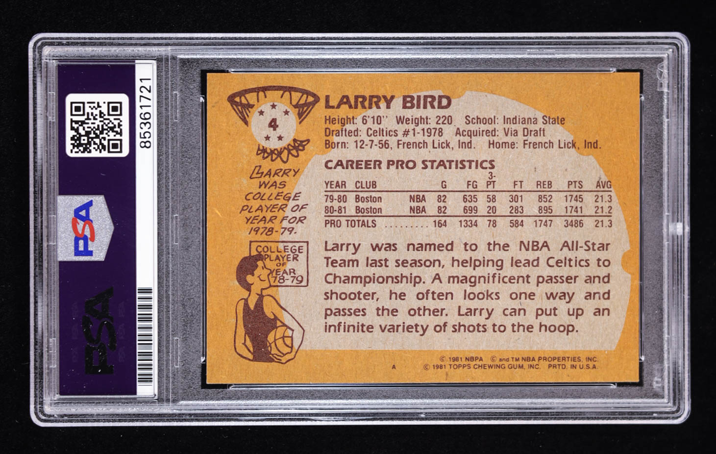 Larry Bird Signed 1981-82 Topps #4 (PSA | Autograph Graded PSA 9 ...