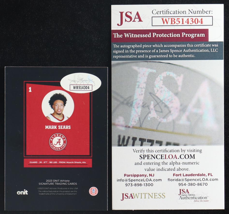 Mark Sears Signed 2023 Onit Athlete Signature Series #1 (JSA ...