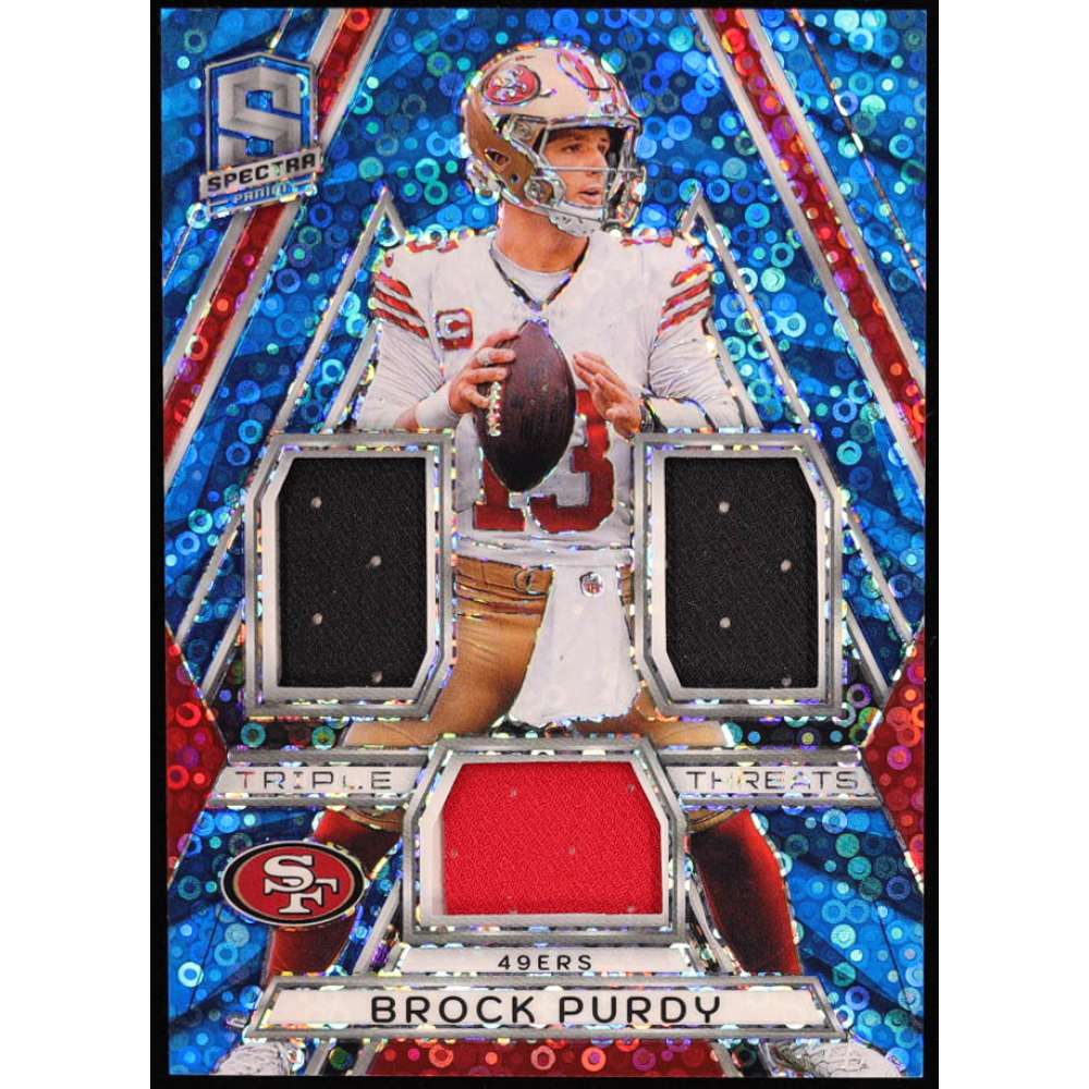 Brock Purdy 2024 Panini Spectra Triple Threats Memorabilia Blue Neon ...