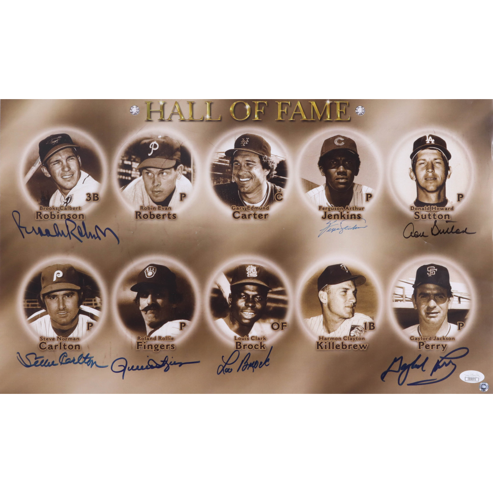 Hall of Fame" Signed 12x20 Photo By (7) With Gaylord Perry, Lou Brock ...