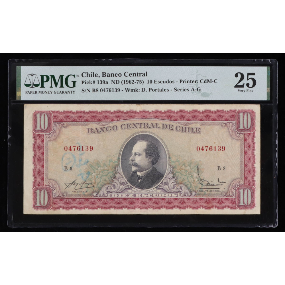 ND (1962-75) Chile, Banco Central - 10 Escudos Currency Note, Series A ...