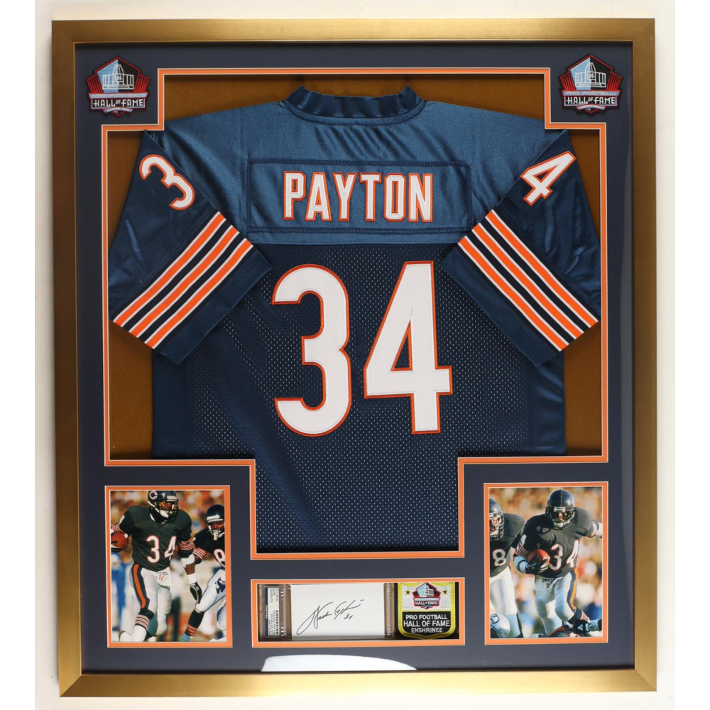 Walter Payton Signed Custom Framed Cut Display With Jersey, NFL Hall Of ...