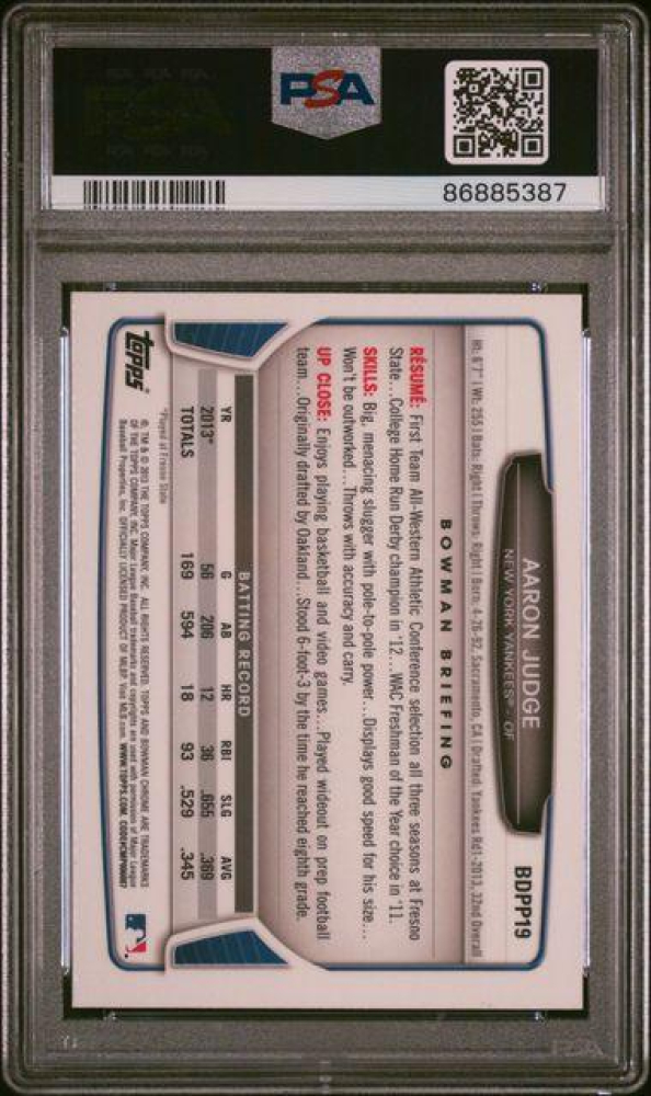 Aaron Judge 2013 Bowman Chrome Draft Draft Picks #BDPP19 RC (PSA 9 ...