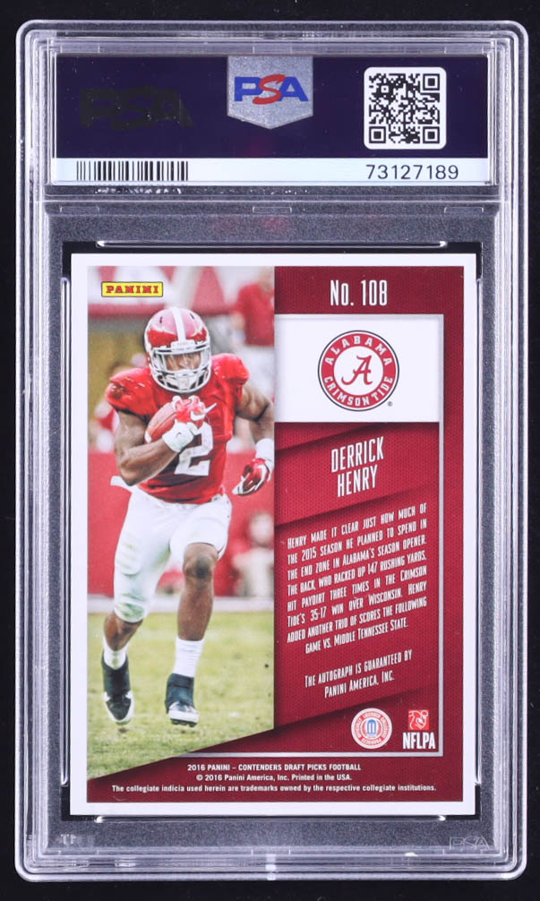 Derrick Henry 2016 Panini Contenders Draft Picks #108A AU RC / Ball In ...