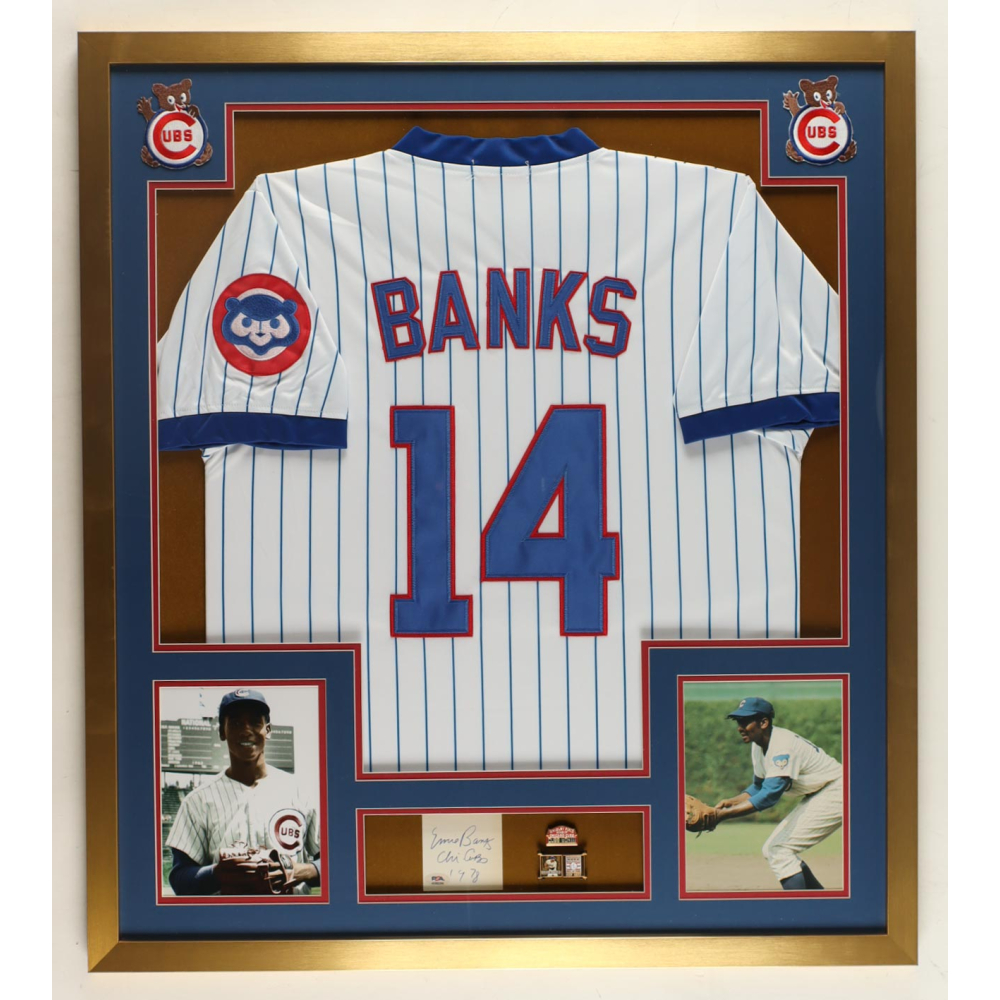 Ernie Banks Signed Cubs Custom Framed Cut Display Inscribed "Chi-Cubs ...