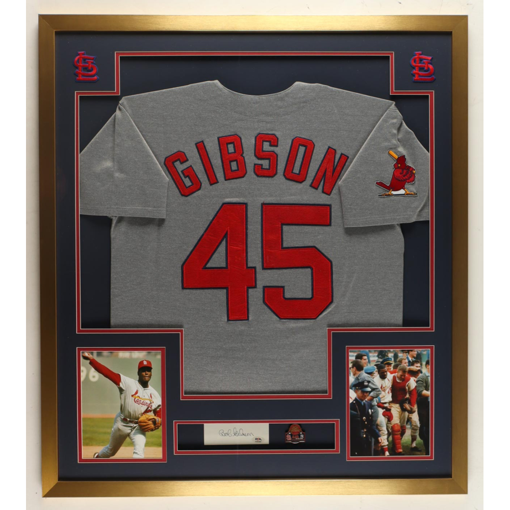 Bob Gibson Signed Custom Framed Cut Display With Jersey, 1964 World ...
