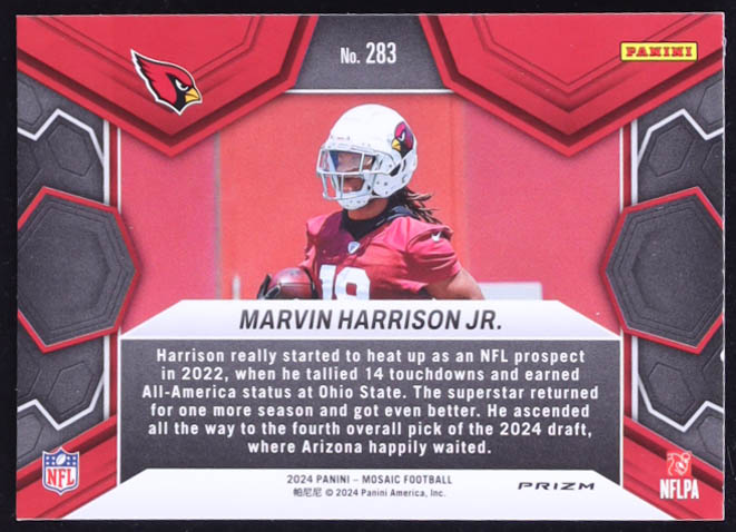 Marvin Harrison Jr. 2024 Panini Mosaic Mosaic Reactive Blue #283 DEB RC ...